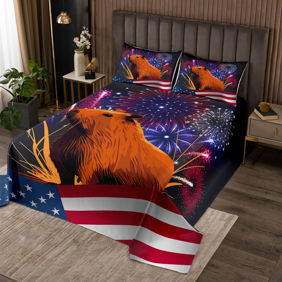 Kawaii Capybara Quilt Set Queen Size Cute Wild Rodent Animals Bedspread ...