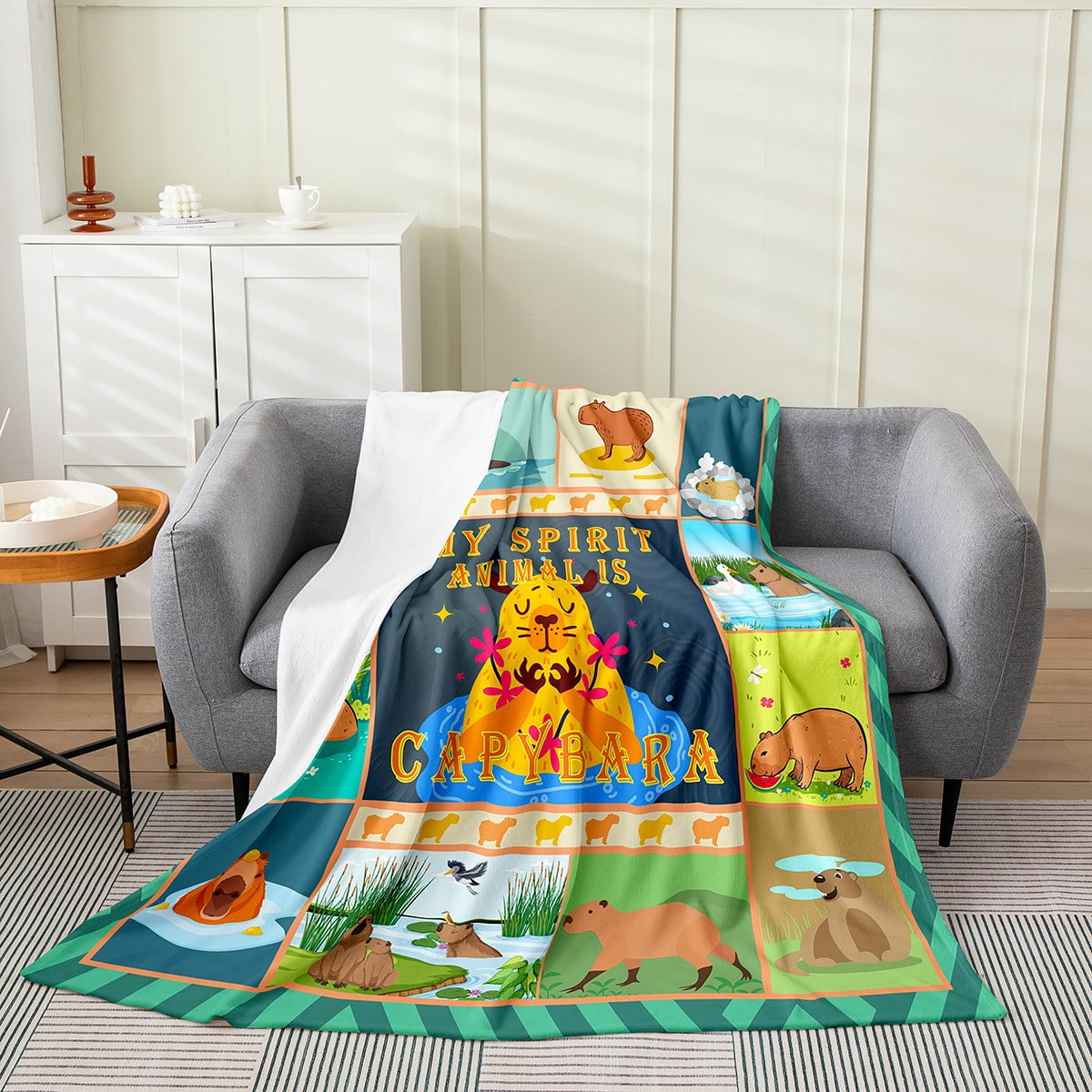 YST Kawaii Capybara Throw Blanket Twin 60x80 inch Geometry Patchwork ...