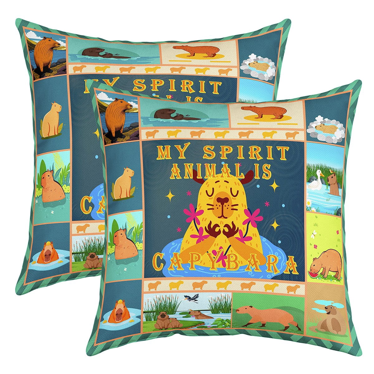 YST Kawaii Capybara Throw Pillow Covers 18x18 inch set of 2 Geometry ...