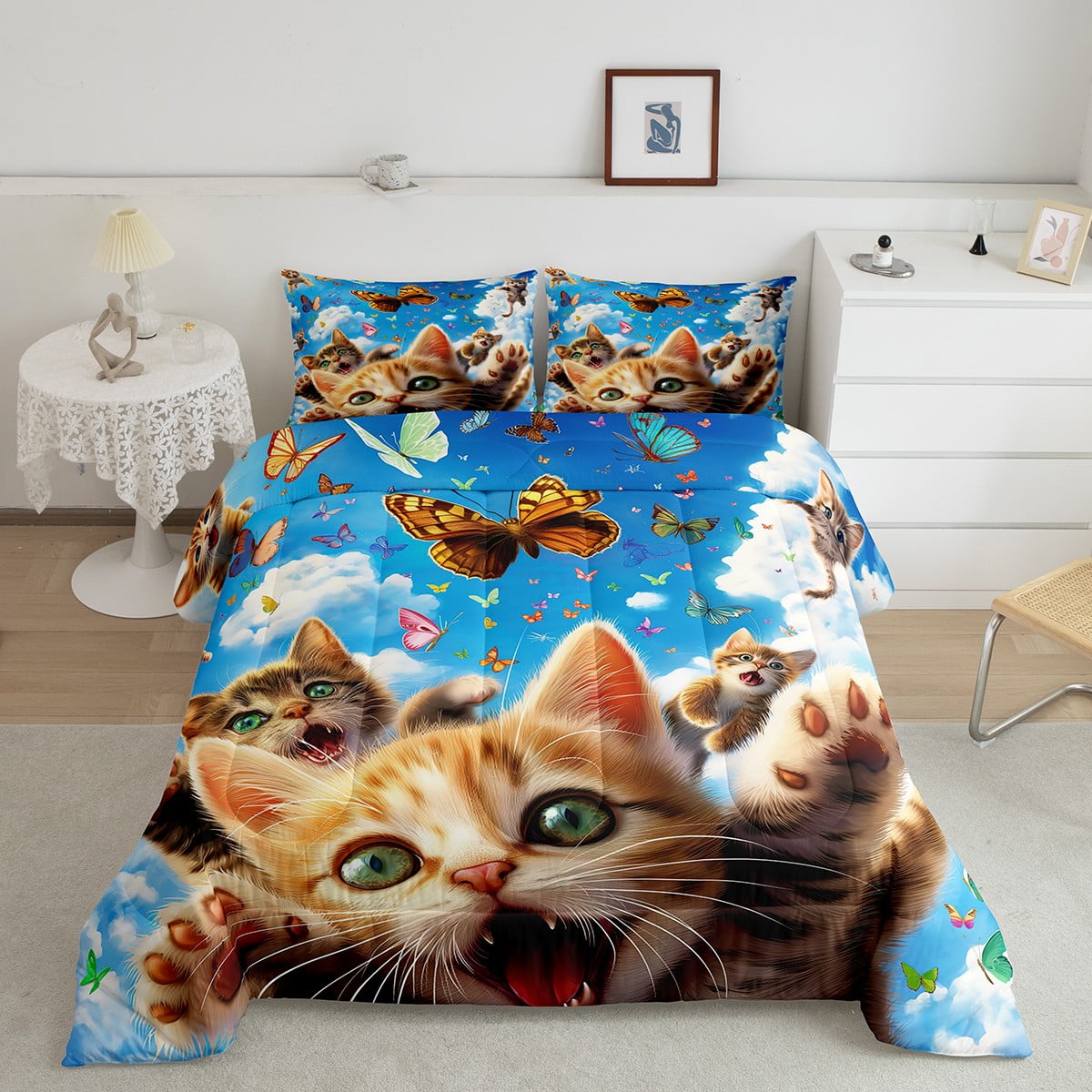 Kawaii Cat Bedding King Size Funny Kitten Animal Comforter Set,Cute ...