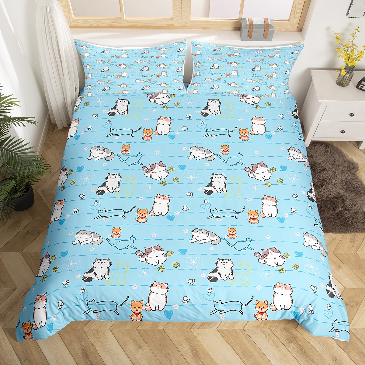 Erosebridal Kawaii Cat Duvet Cover King Cute Corgi Bedding Set, Cartoon ...