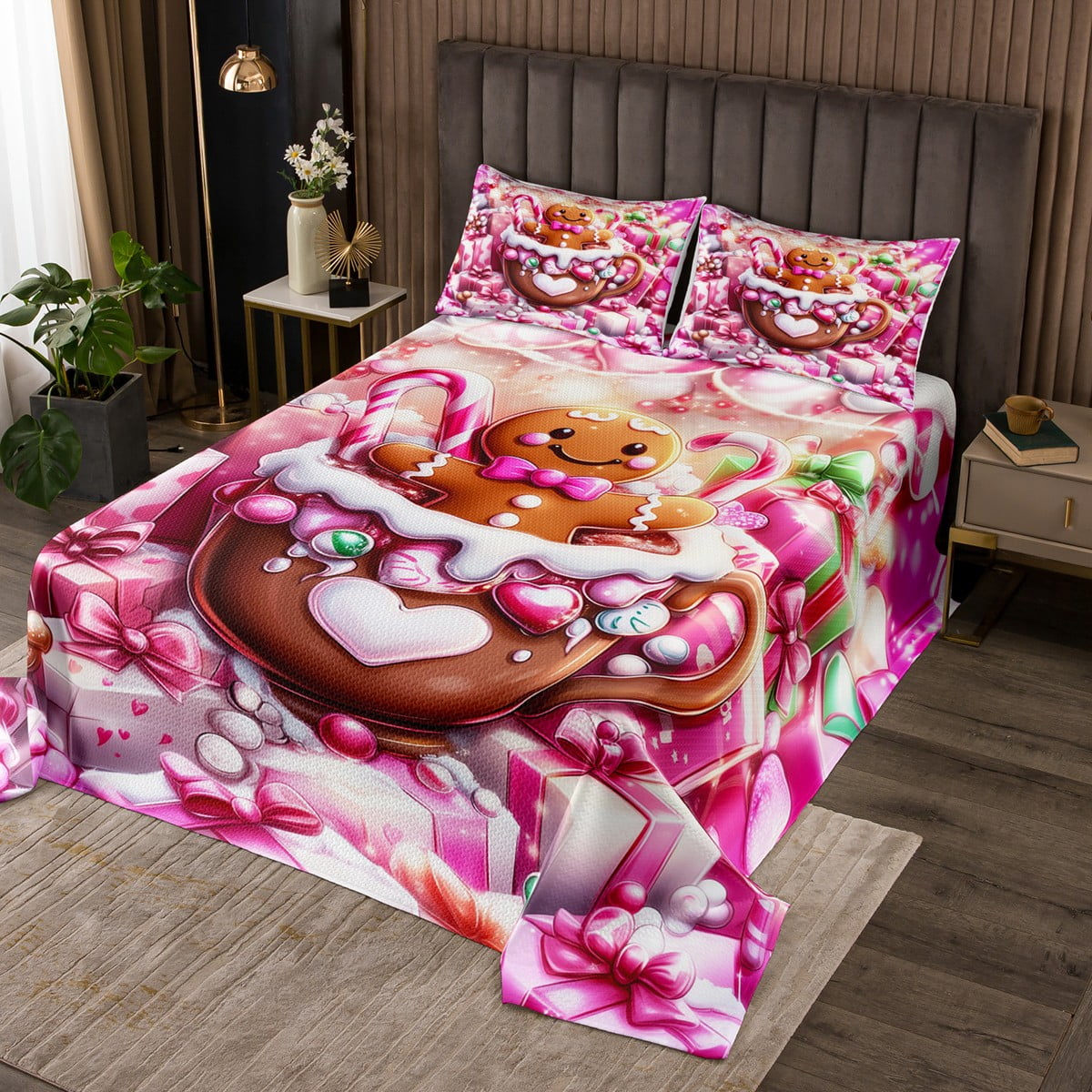 YST Kawaii Chocolate Gingerbread Man Quilt Set For Kids Girls Women ...
