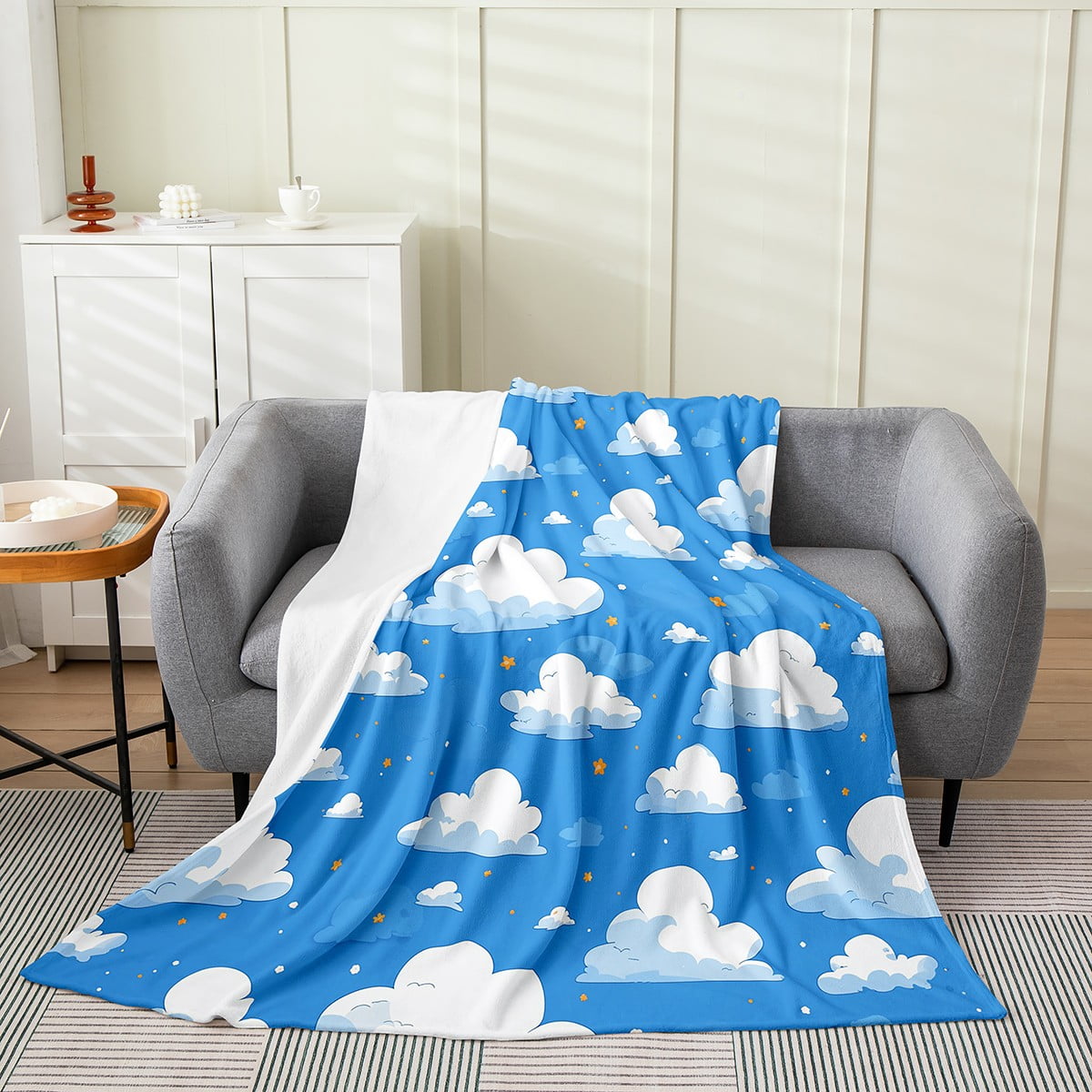 YST Kawaii Cloud Blanket,White Cloud Fuzzy Blanket,Cartoon Glitter ...