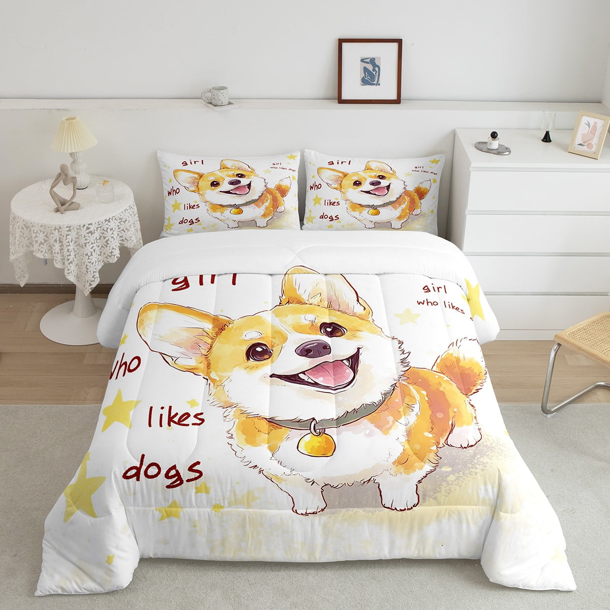YST Kawaii Corgi Bedding Set Queen Size,Cartoon Dog Puppy Quilt Lovely ...