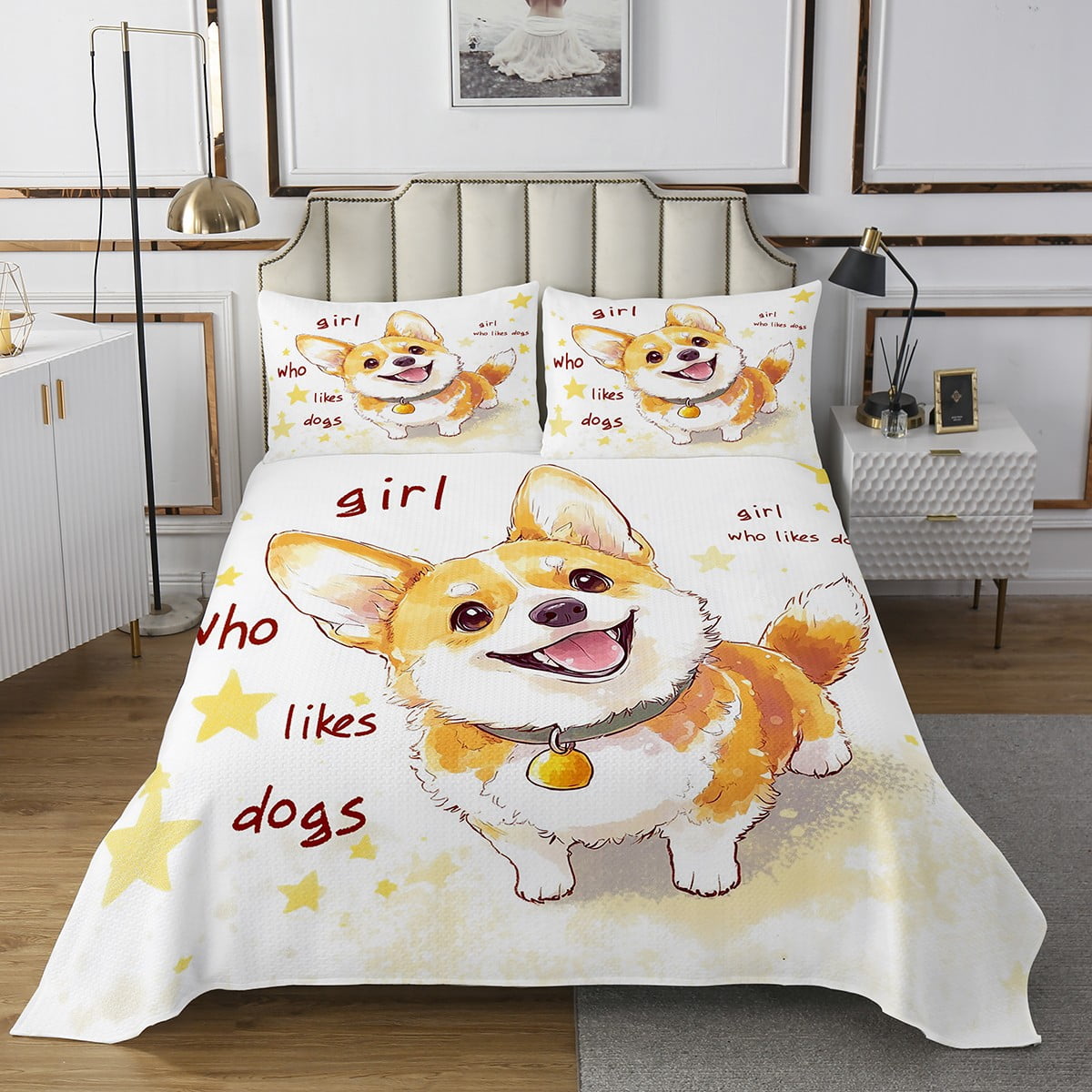 YST Kawaii Corgi Coverlet Set Twin Size,Cartoon Dog Puppy Bedspread Set ...
