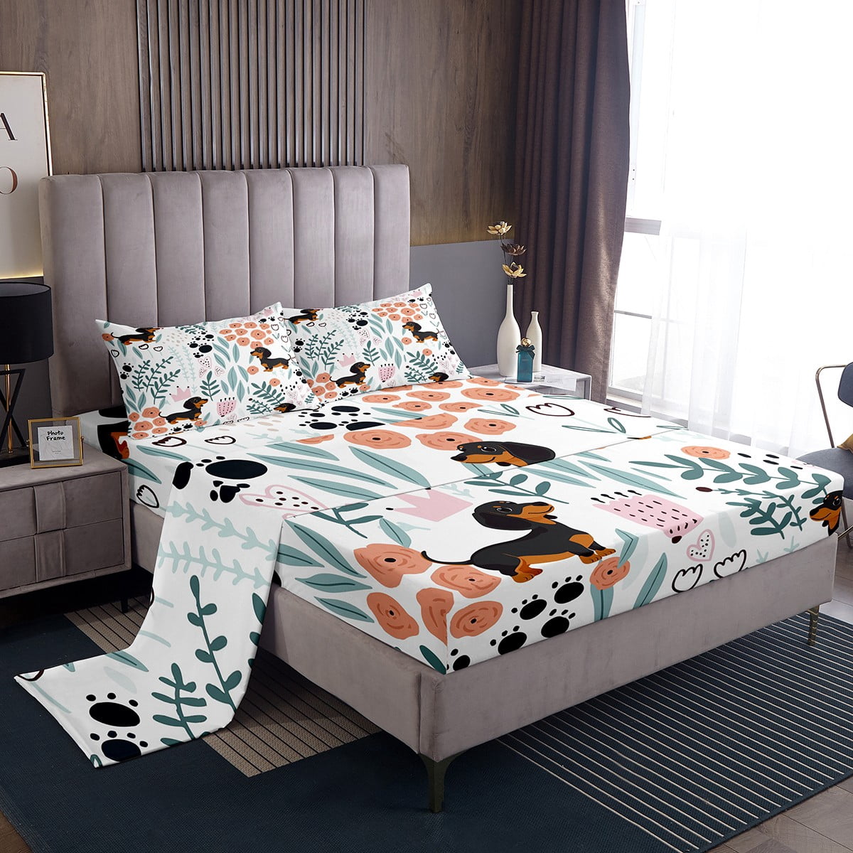 Kawaii Dachshund Bed Sheets Full,Cartoon Puppy Dog Bedding Set,Cute ...