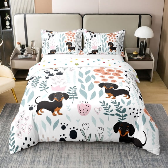 Kawaii Dachshund Duvet Cover Queen,Cartoon Puppy Dog Bedding Set,Cute ...