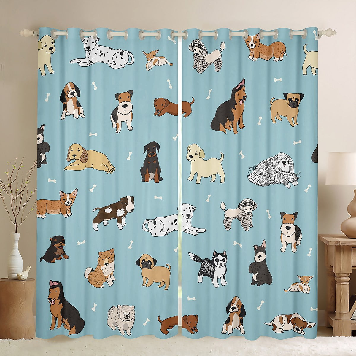 YST Kawaii Dog Blackout Curtains for Kids Toddlers Corgi Pug Curtains ...