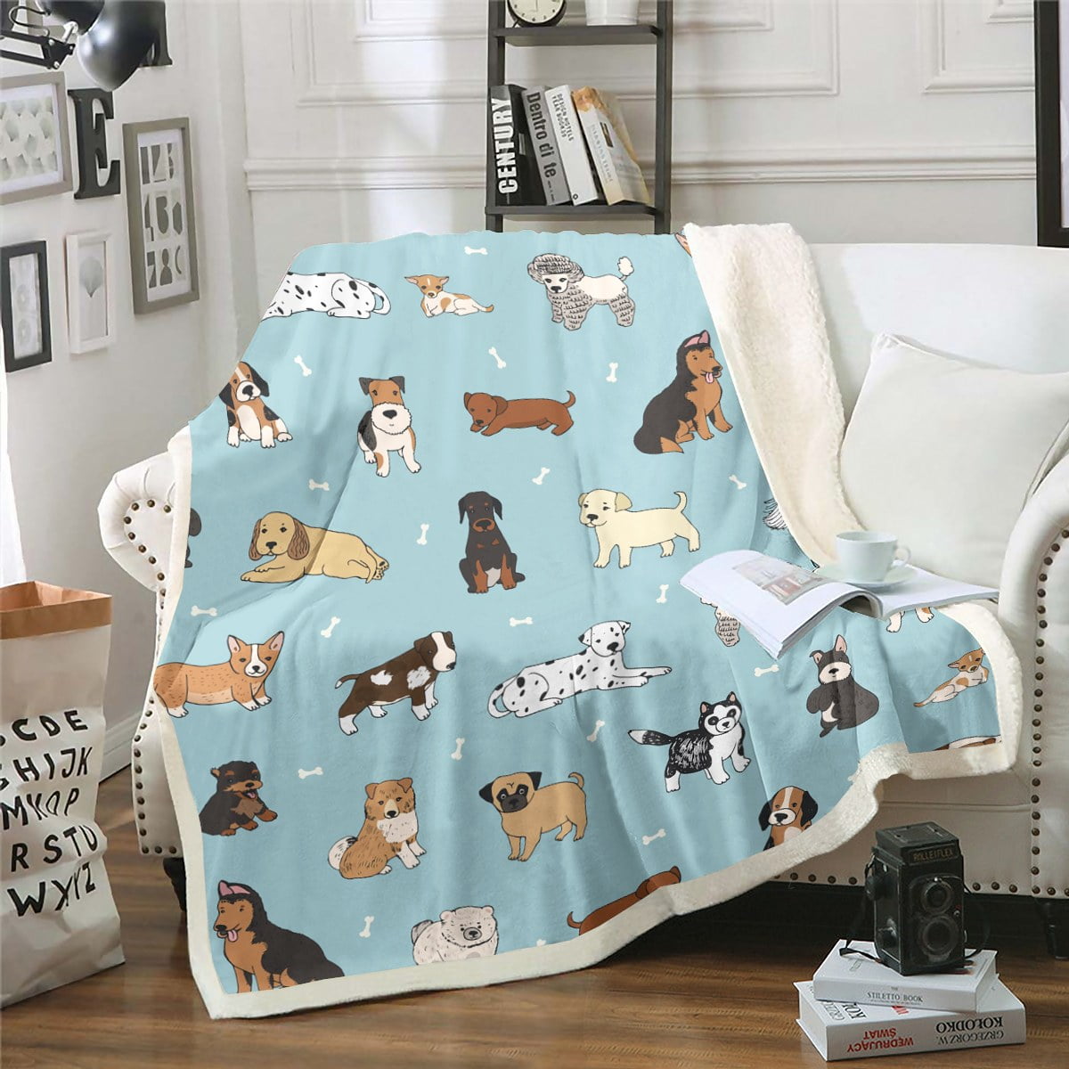 Erosebridal Kawaii Dog Blanket Corgi Pug Throw Blanket for Bed, Cute ...