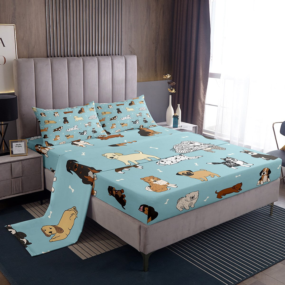 Erosebridal Kawaii Dog Full Sheets Corgi Pug Bed Set, Cute Animal Bed ...