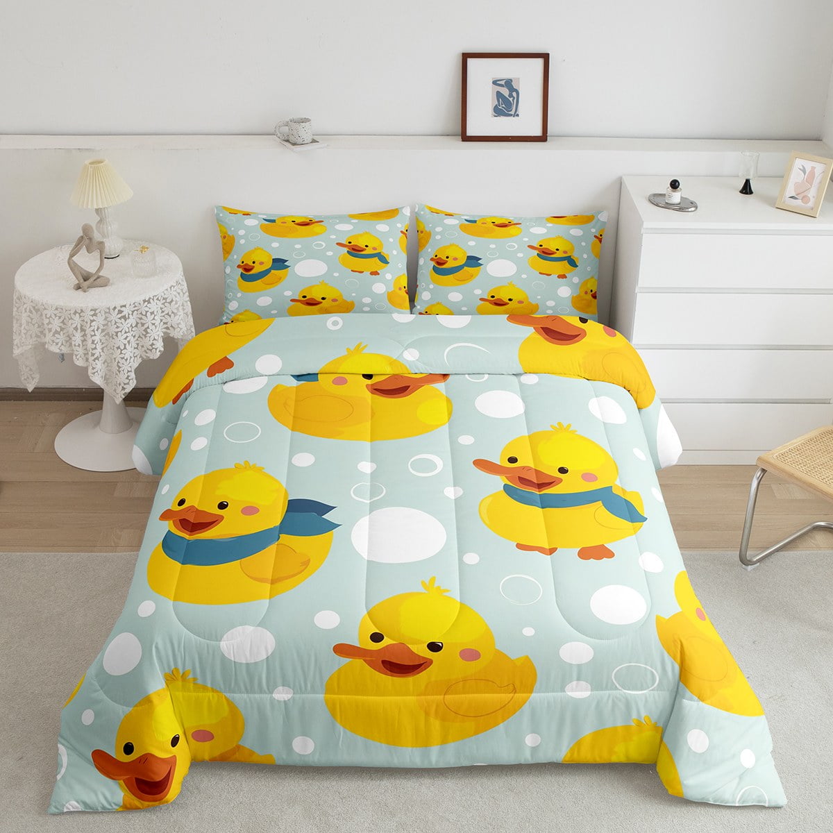 Kawaii Duck Comforter Set Twin Cute Animal Bedding Set Cartoon Hand ...