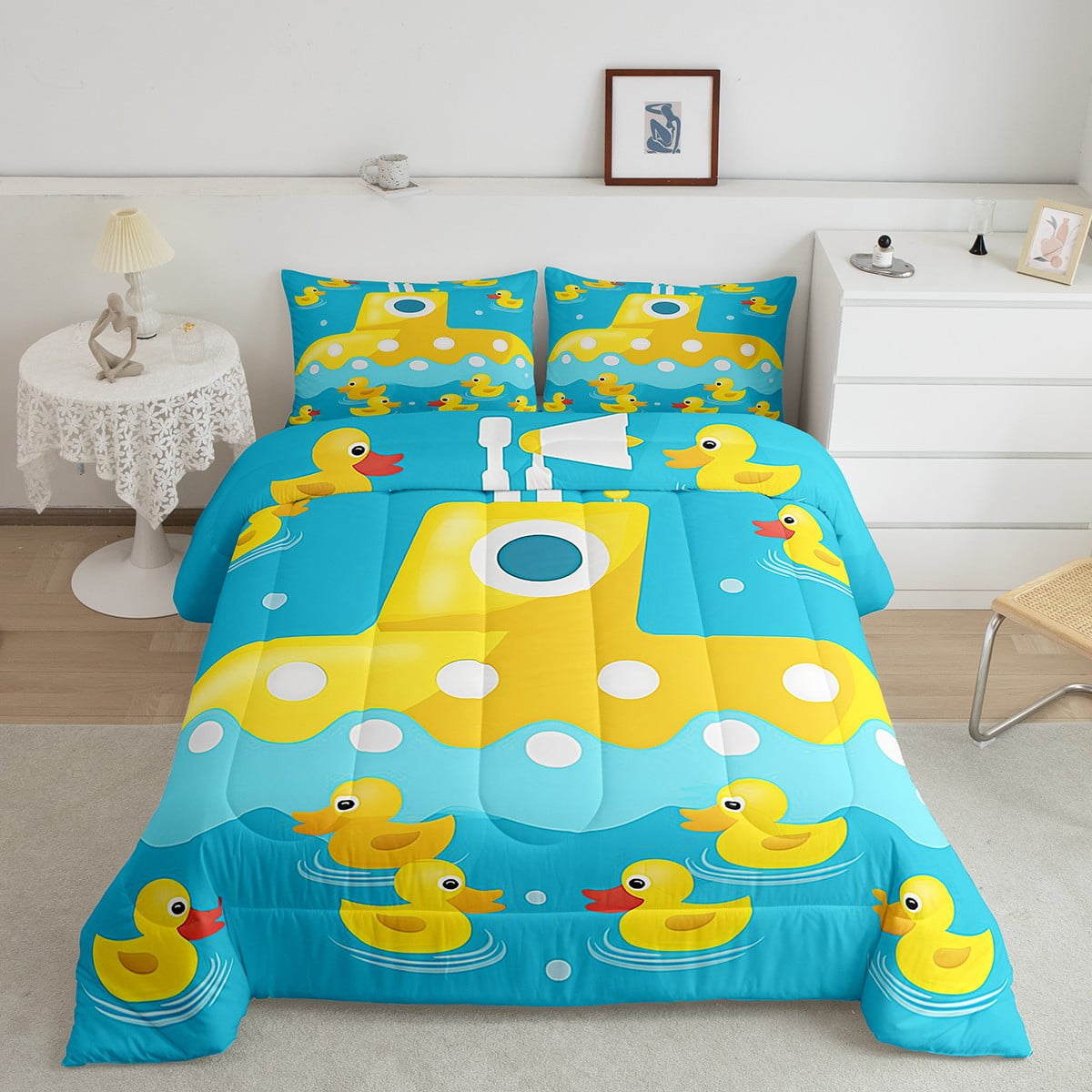 YST Kawaii Ducks Twin Comforter Set Nautical Submarine Bedding Set, Yellow and Blue Bedding ...