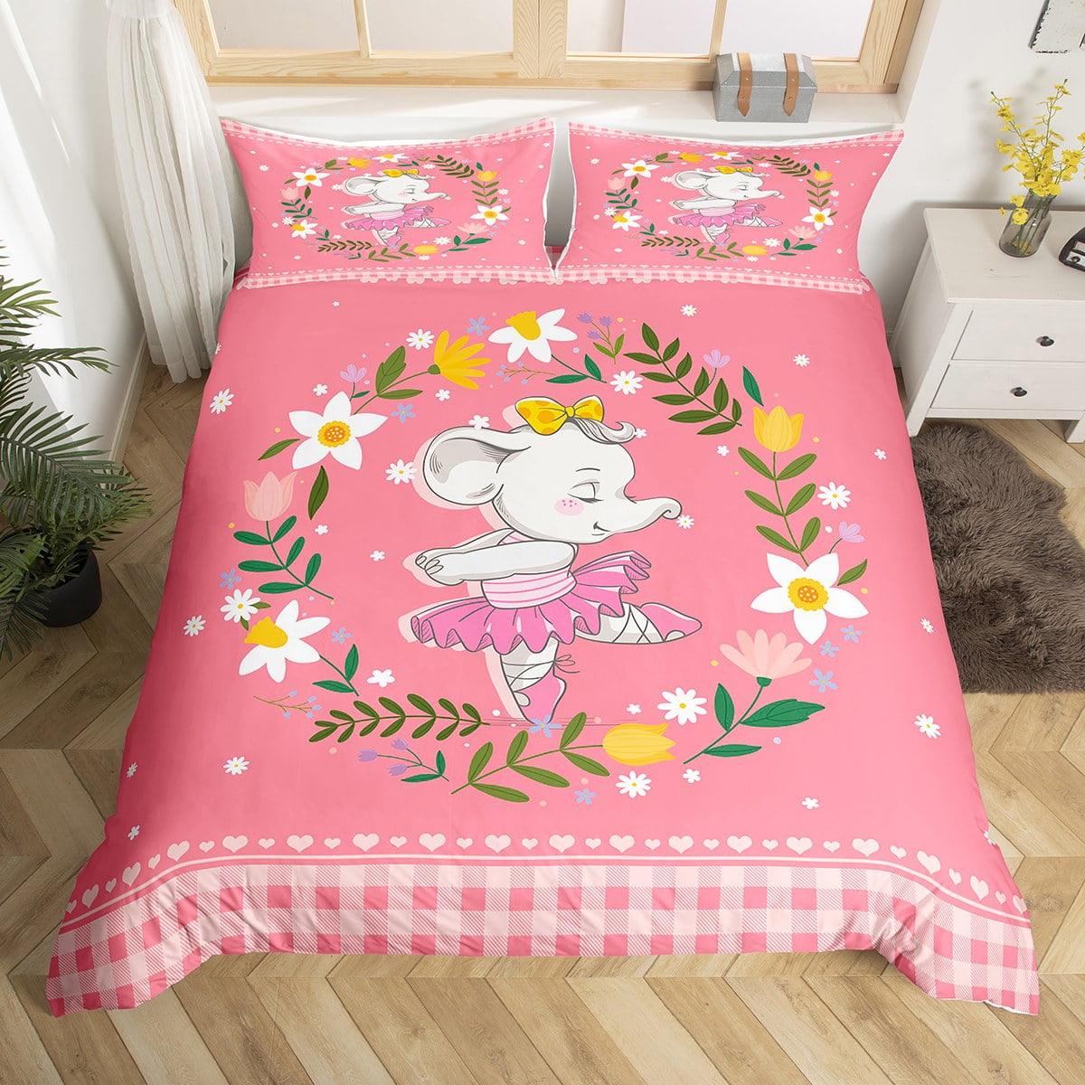 YST Kawaii Elephant Comforter Cover Jungle Animal Bed Set for Girls ...