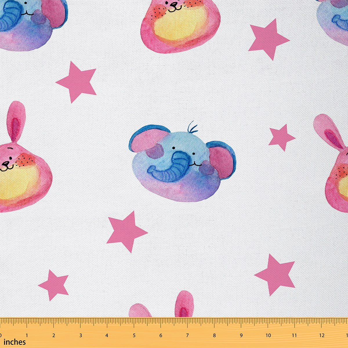 Erosebridal Kawaii Elephant Rabbit Fabric by The Yard,Pink Stars ...