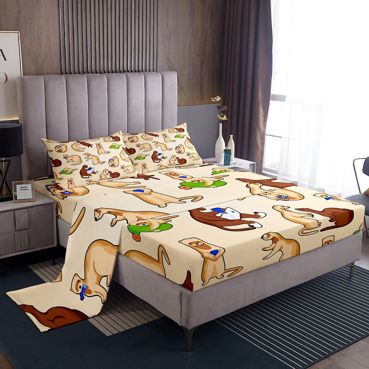 YST Kawaii Ferret Bed Sheets Set Funny Animal King Size Sheet Sets ...