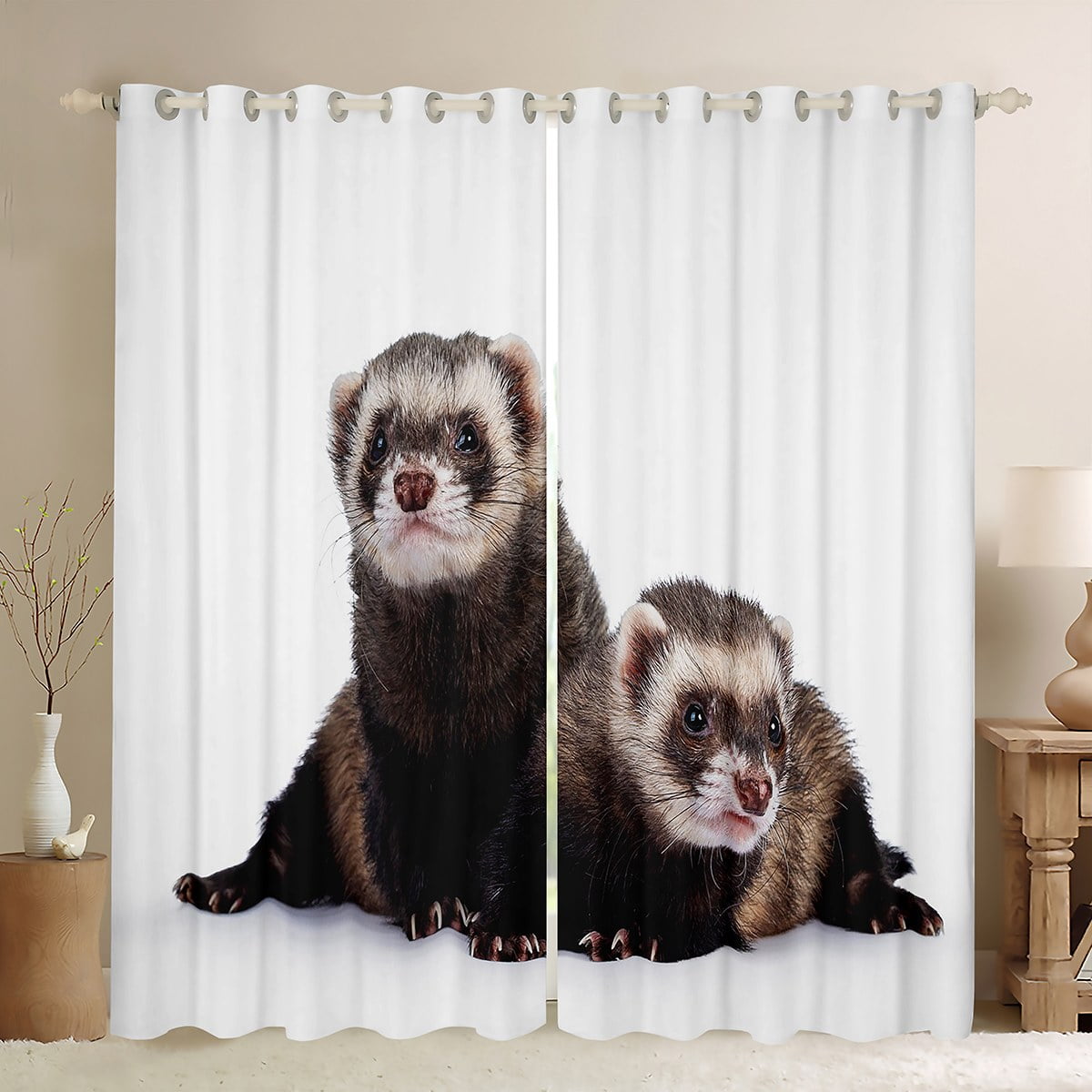 Erosebridal Kawaii Ferret Curtains & Drapes White Brown Curtains, Wild ...