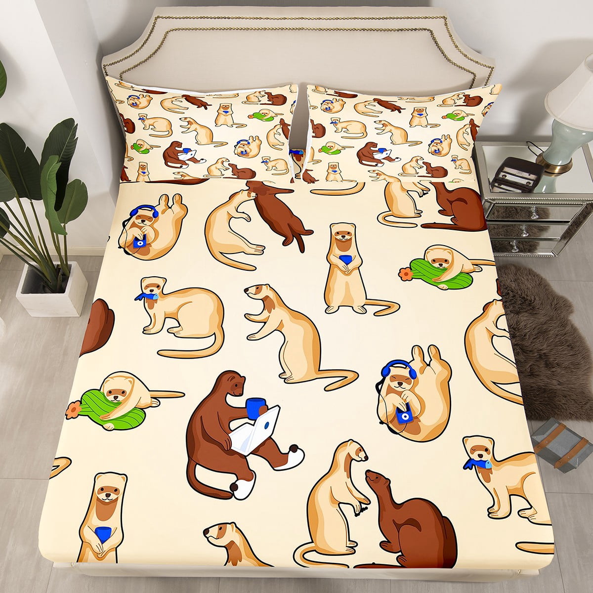 YST Kawaii Ferret Full Fitted Sheet Funny Animal Sheets, Cute Wildlife ...