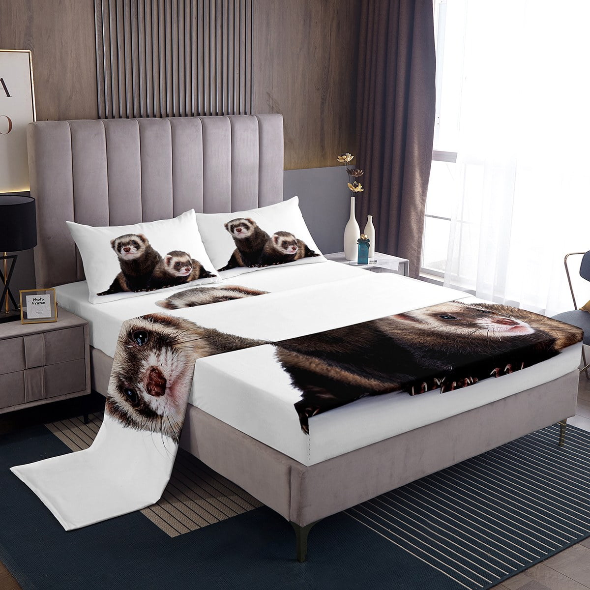 YST Kawaii Ferret Full Sheet Set for Boys Girls White Brown Sheets ...