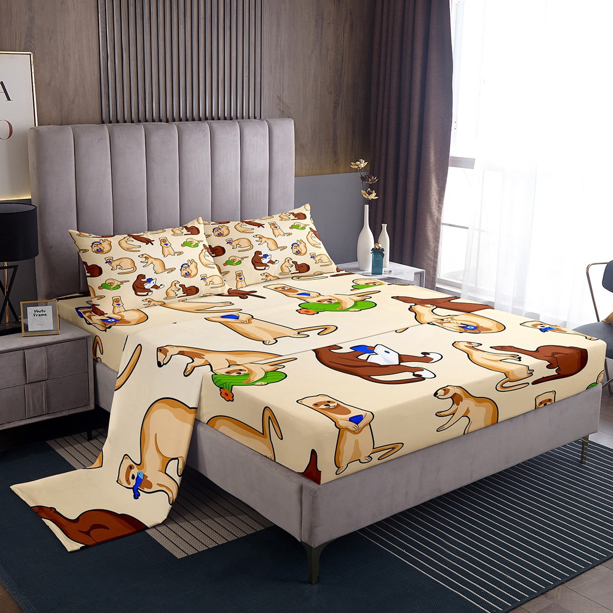 YST Kawaii Ferret Twin Sheets Funny Animal Bed Set, Cute Wildlife Bed ...