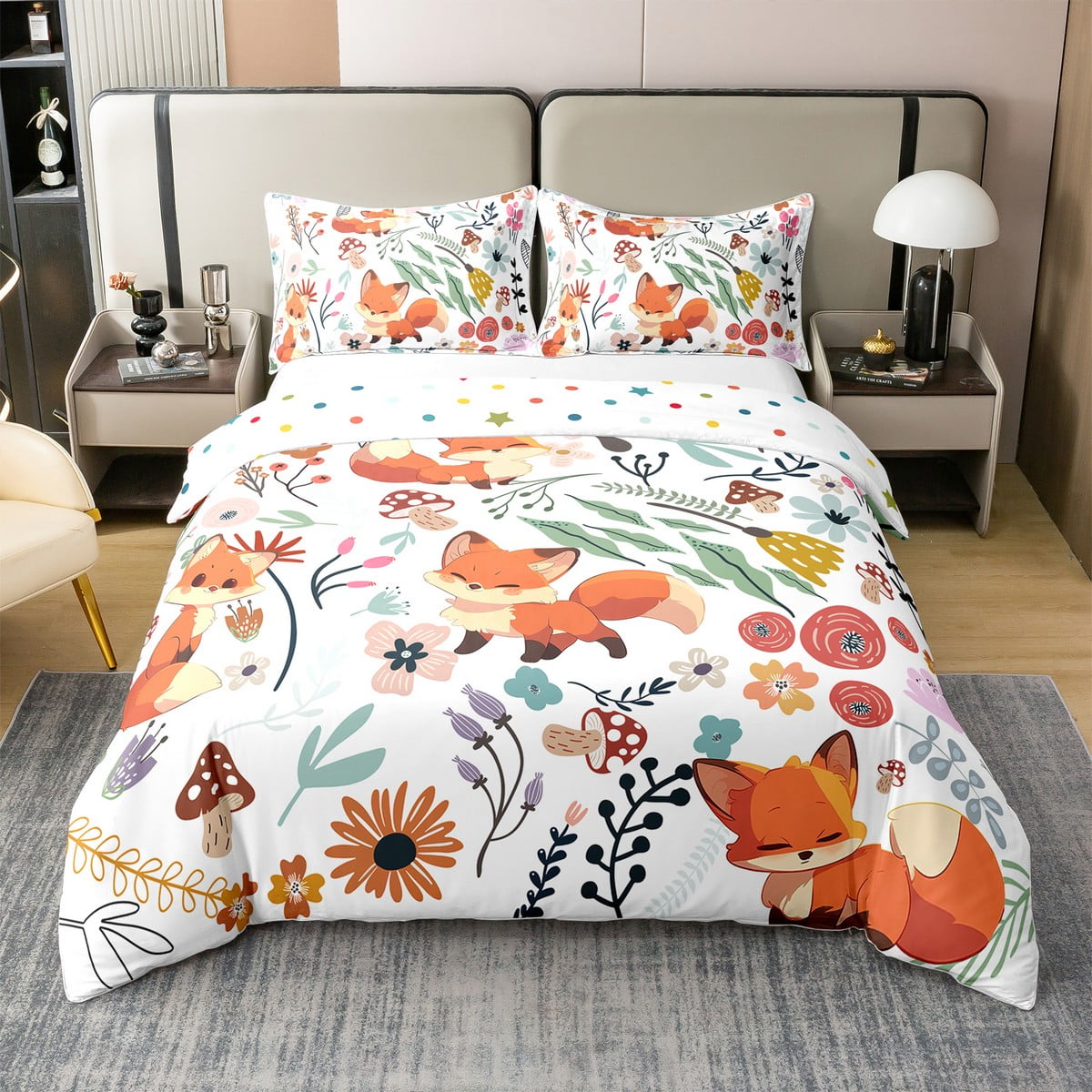 YST Kawaii Fox 100% Cotton Duvet Cover for Adult,Woodland Animal ...
