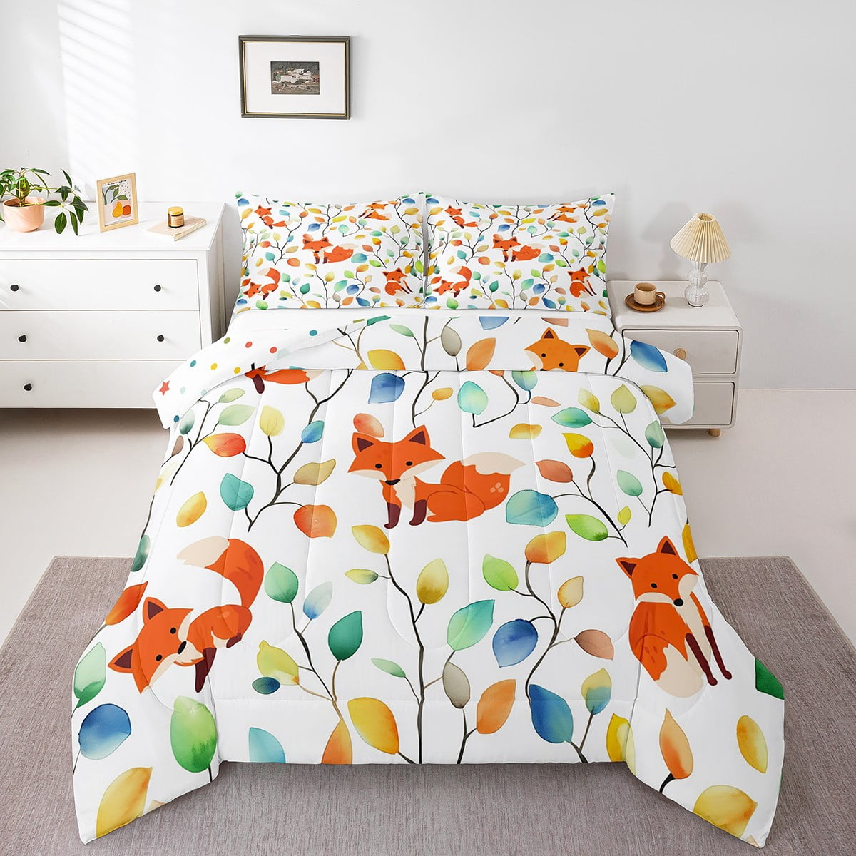 YST Kawaii Fox Full Size Comforter Set for Girls Boys Chic Elegant ...