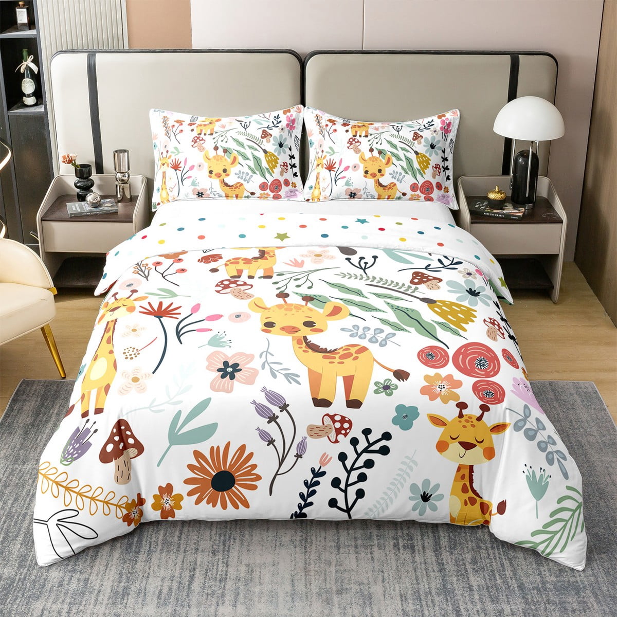 Kawaii Giraffe 100% Organic Cotton Duvet Cover for Adult,Cartoon Animal ...