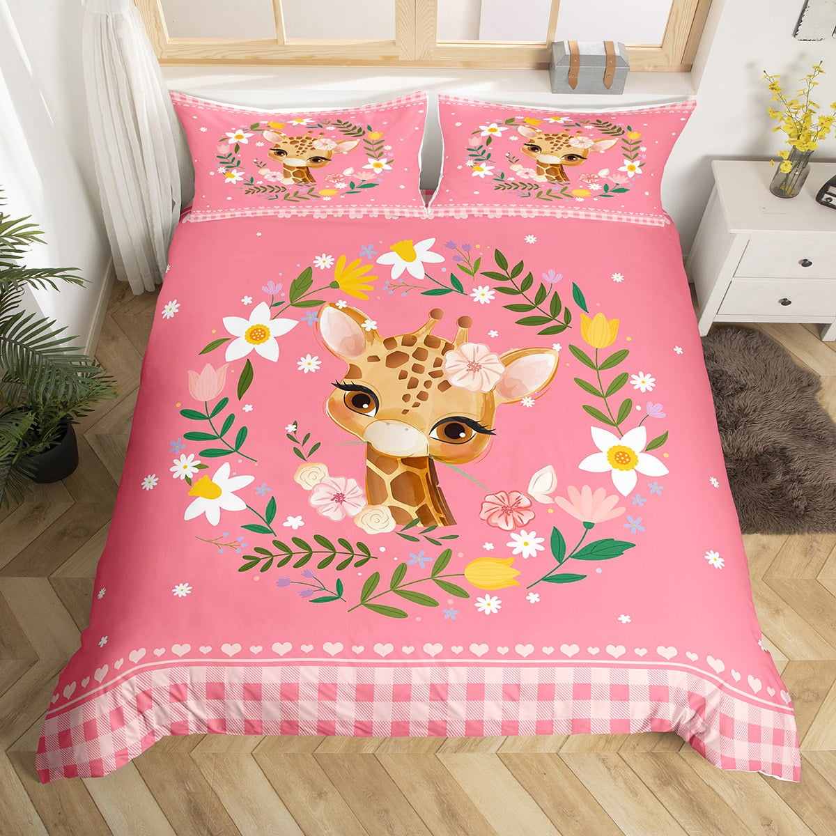YST Kawaii Giraffe Comforter Cover Cartoon Animal Bed Set, Woodland Wildlife Duvet Cover Queen ...