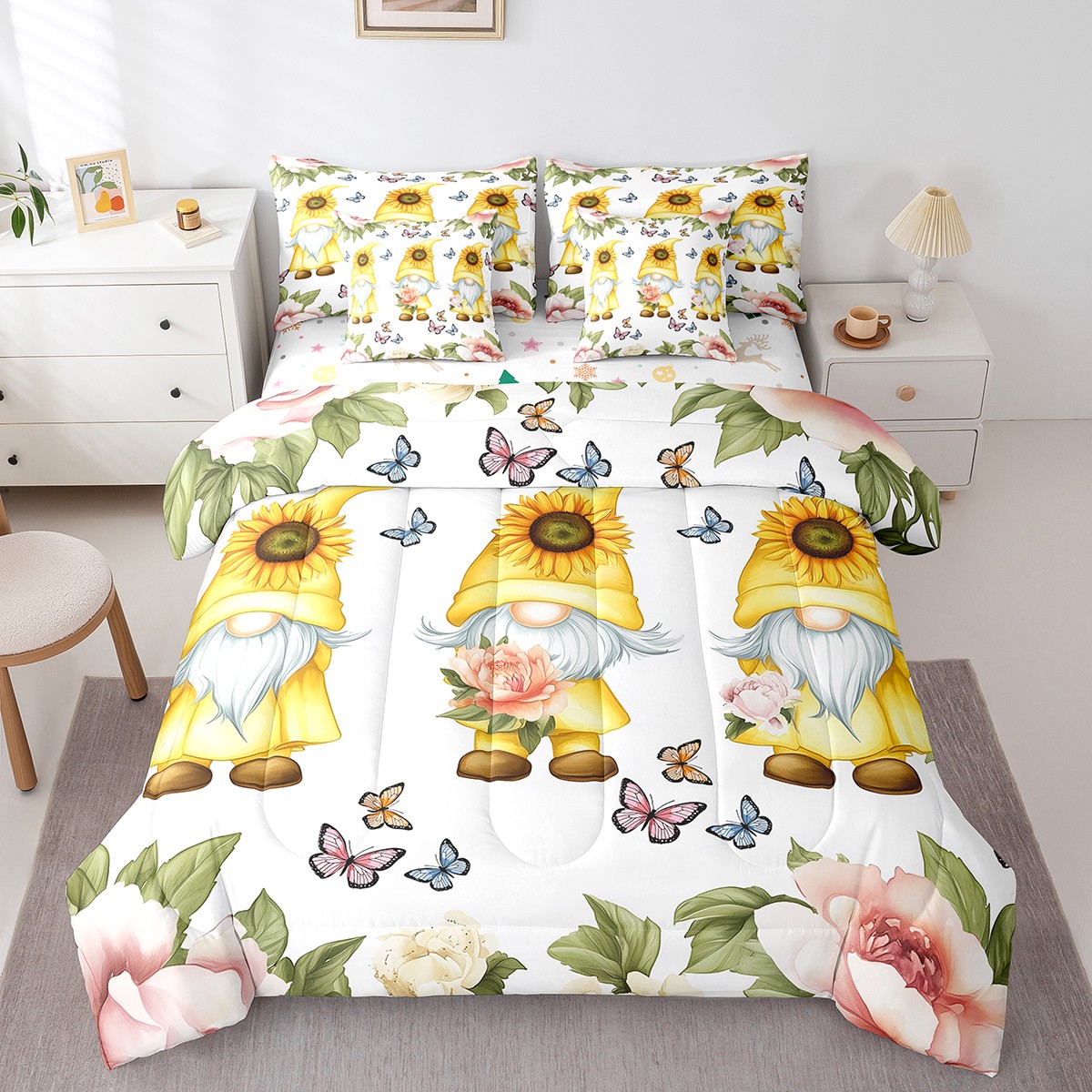YST Kawaii Gnome Bed In A Bag Full Comforter Set 7 Piece, Butterfly ...