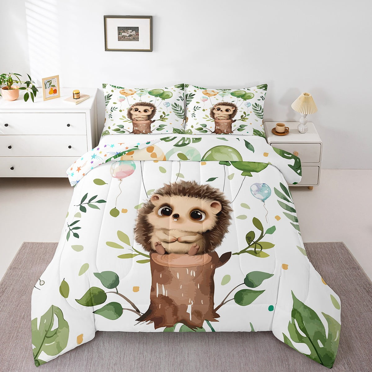 Kawaii Hedgehog Bedding Set Cute Hedgehog Comforter Set Twin Cartoon ...