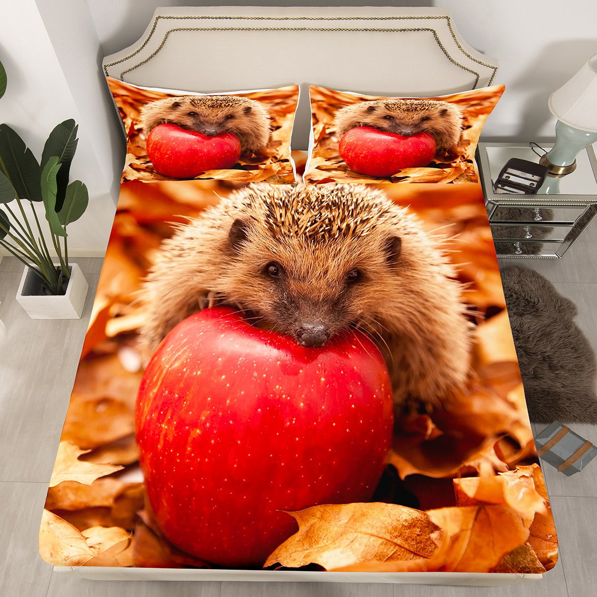 YST Kawaii Hedgehog Queen Fitted Sheet Sweet Fruit Sheets, Red Apple ...