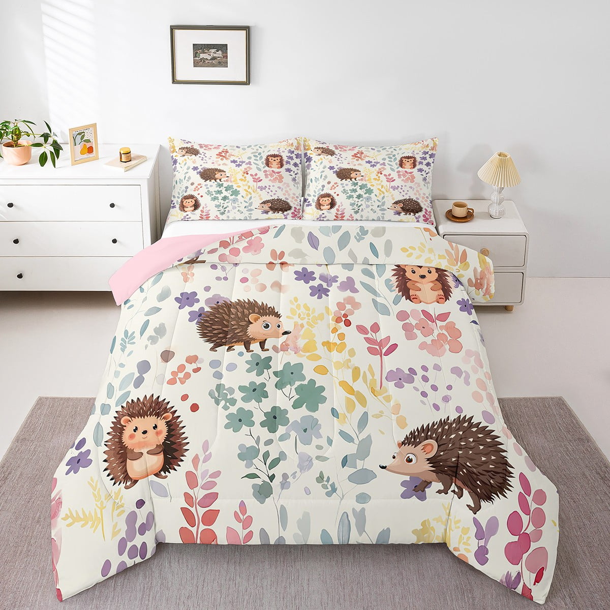 YST Kawaii Hedgehog Twin Bedding Set,Cute Floral Hedgehog Comforter Set ...