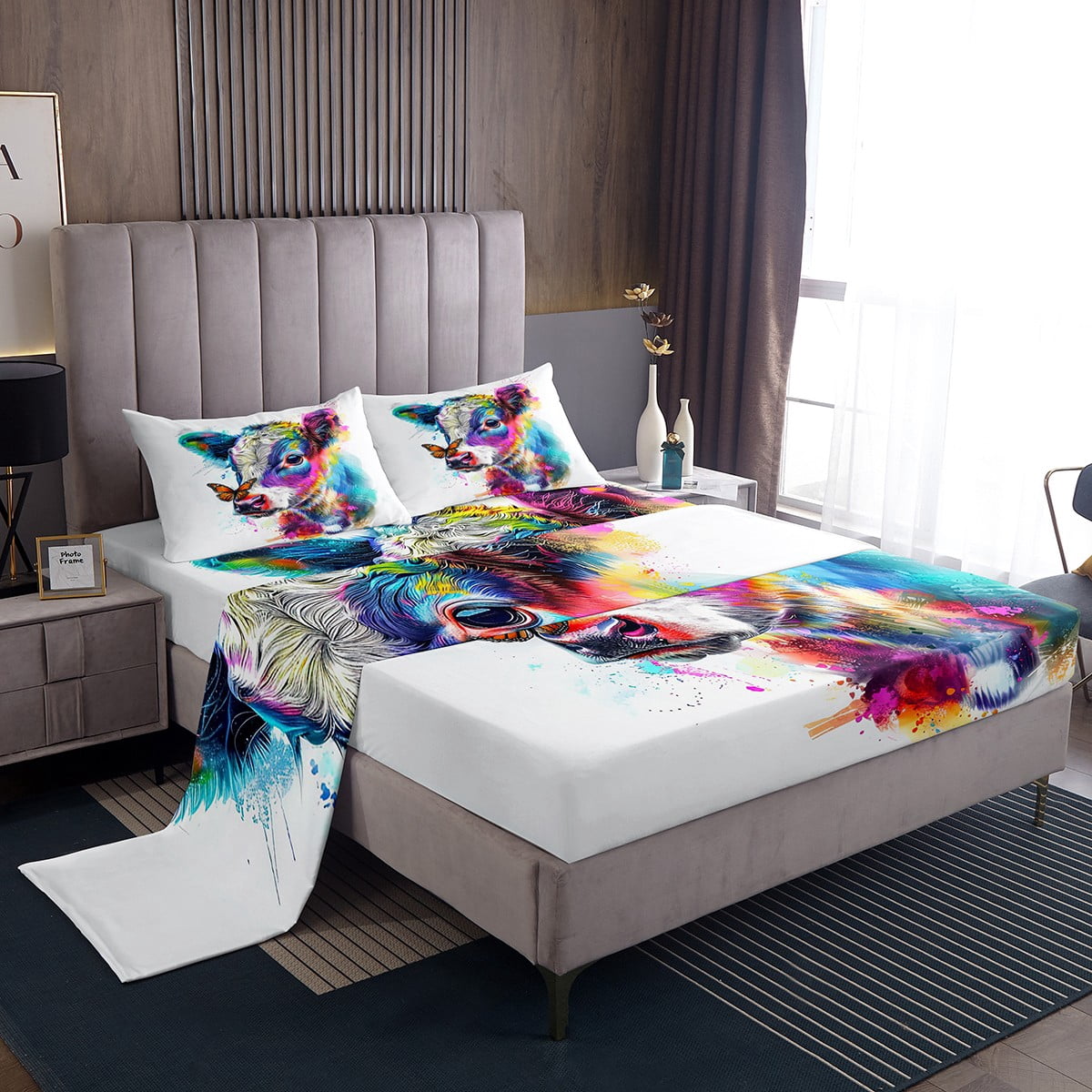 Kawaii Highland Cow Bed Sheets Set Chic Butterfly Queen Sheet Set ...