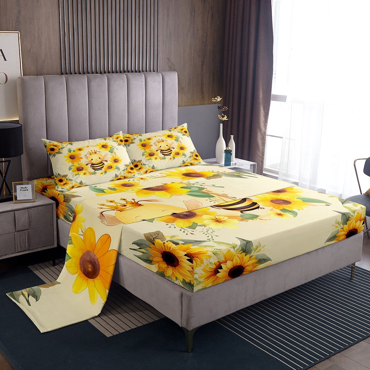 Erosebridal Kawaii Honey Bee Full Sheets Room Decor Chic Sunflower Bed ...