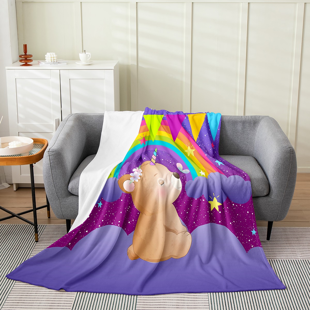 Kawaii Bear Fleece Blanket Cartoon Galaxy Stars Fantasy Throw Blanket ...