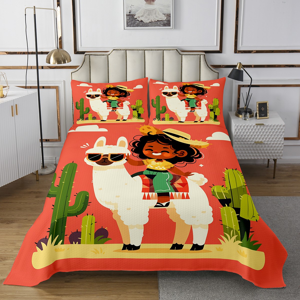 Kawaii Llama Twin Quilt Bedding Set,Funny Animal Print Alpaca Bedspread ...