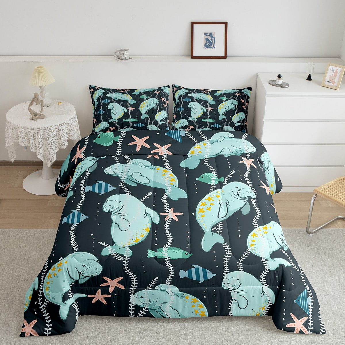 YST Kawaii Manatees Comforter Set Full Size, Marine Fishes Bedding For ...