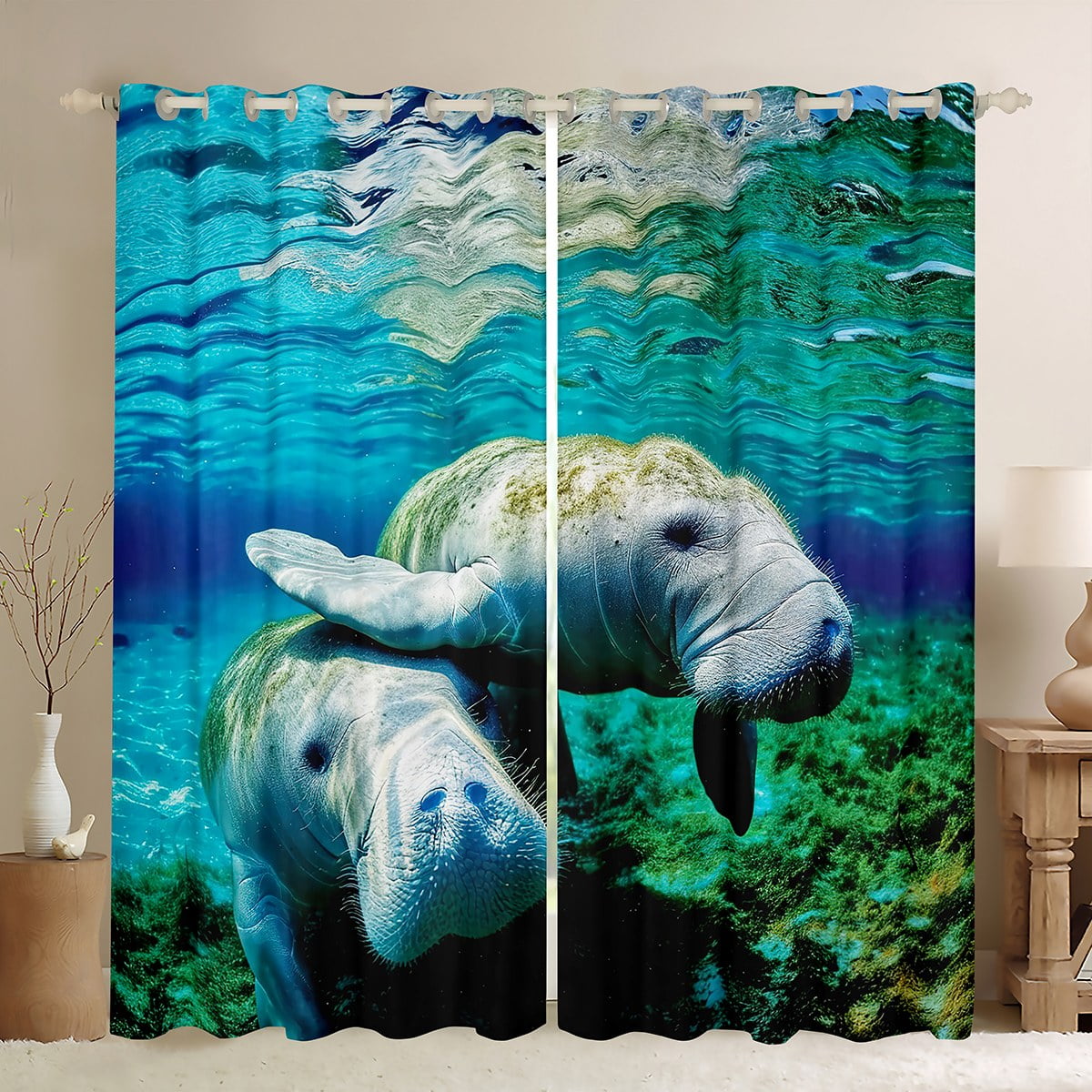 YST Kawaii Manatees Curtains 38"Wx45"L, Ocean Animals Blackout Curtains ...