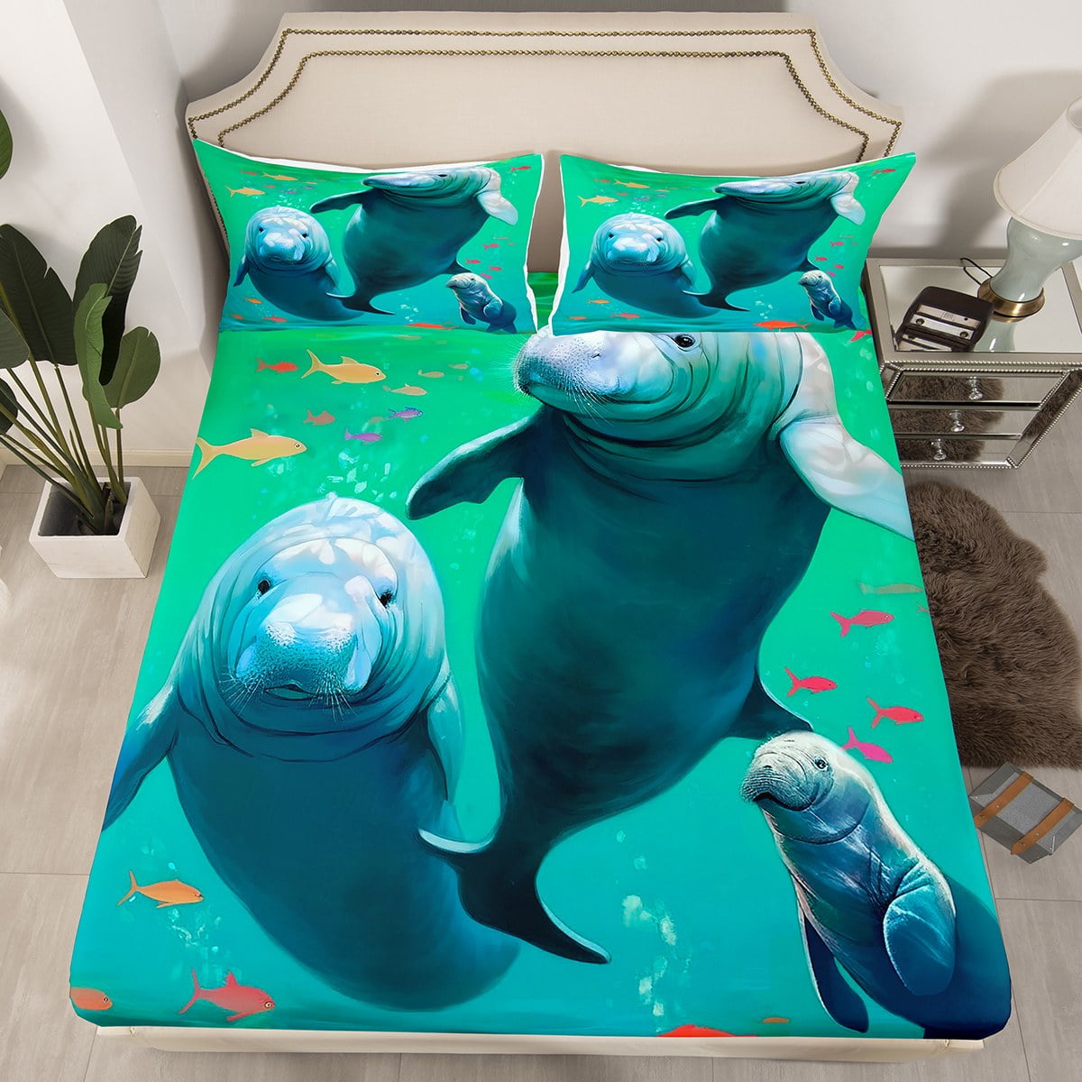 Erosebridal Kawaii Manatees Lover Fitted Sheet Twin Size, Ocean Animals ...