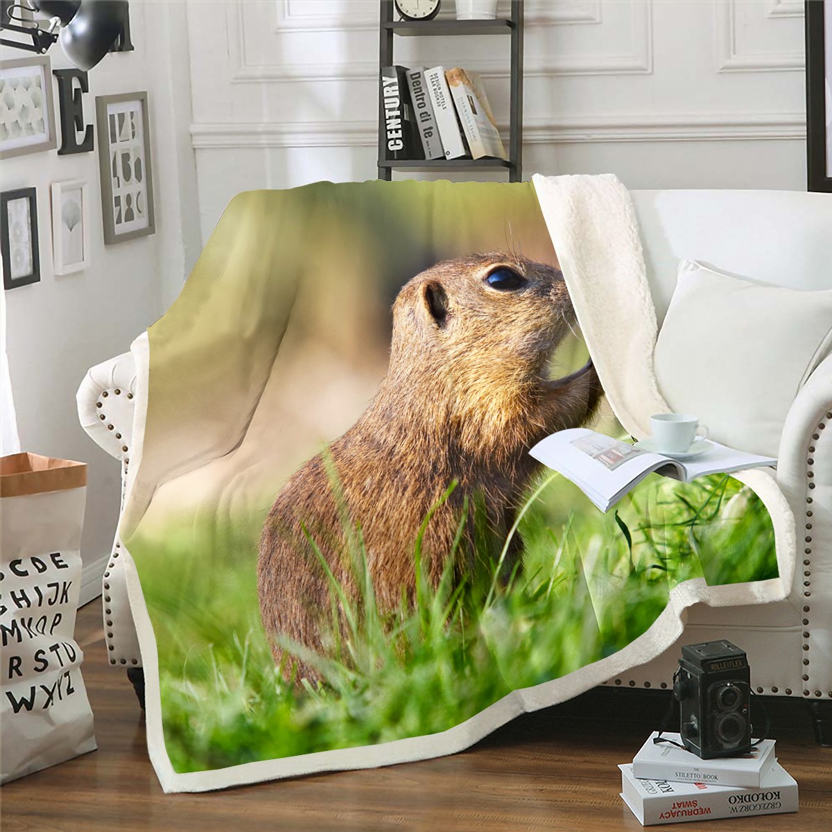 Kawaii Marmot Throw Blanket for Couch Wild Animal Sherpa Blanket, Brown ...