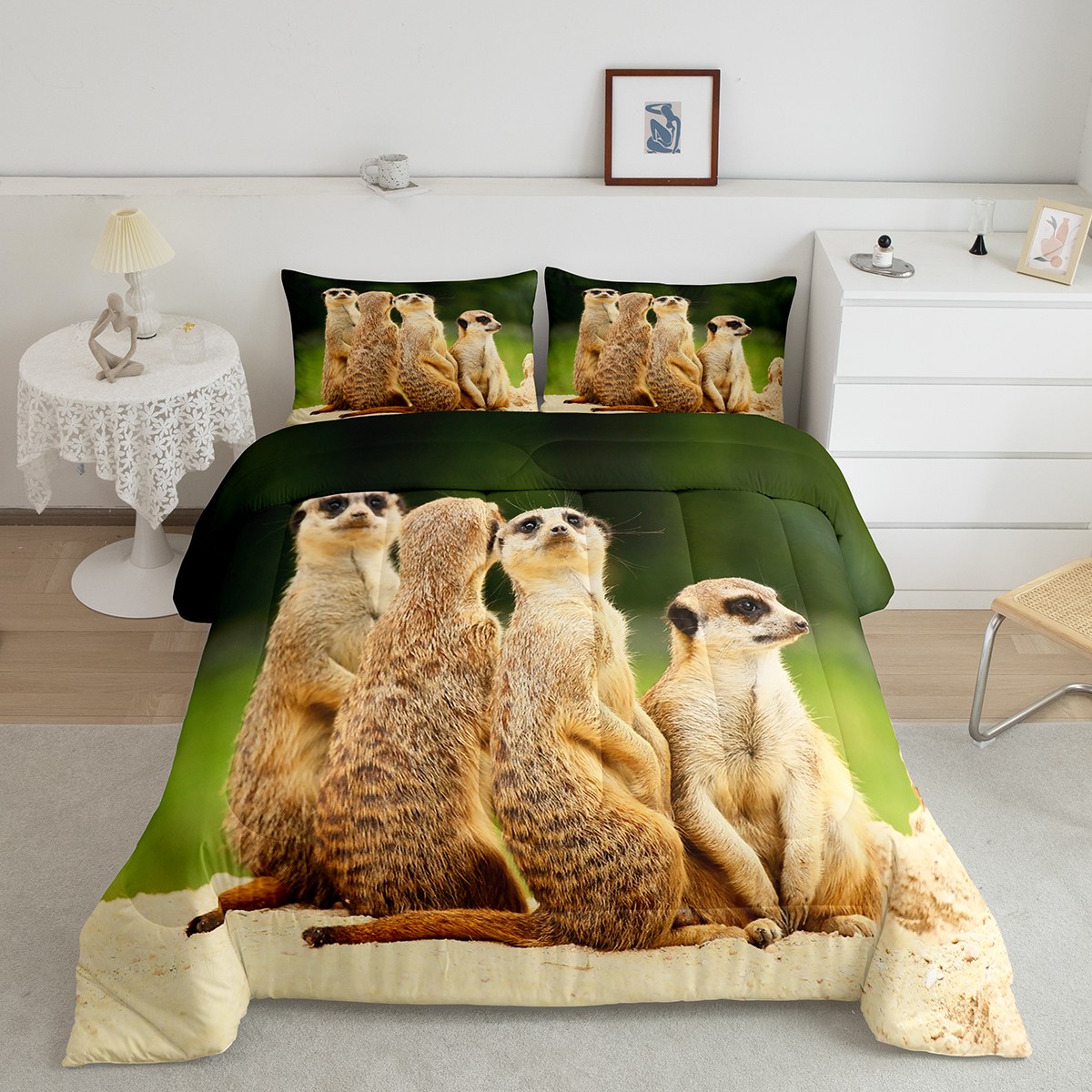 YST Kawaii Meerkats Comforter Set King Animal Theme Bedding Set, Nature ...