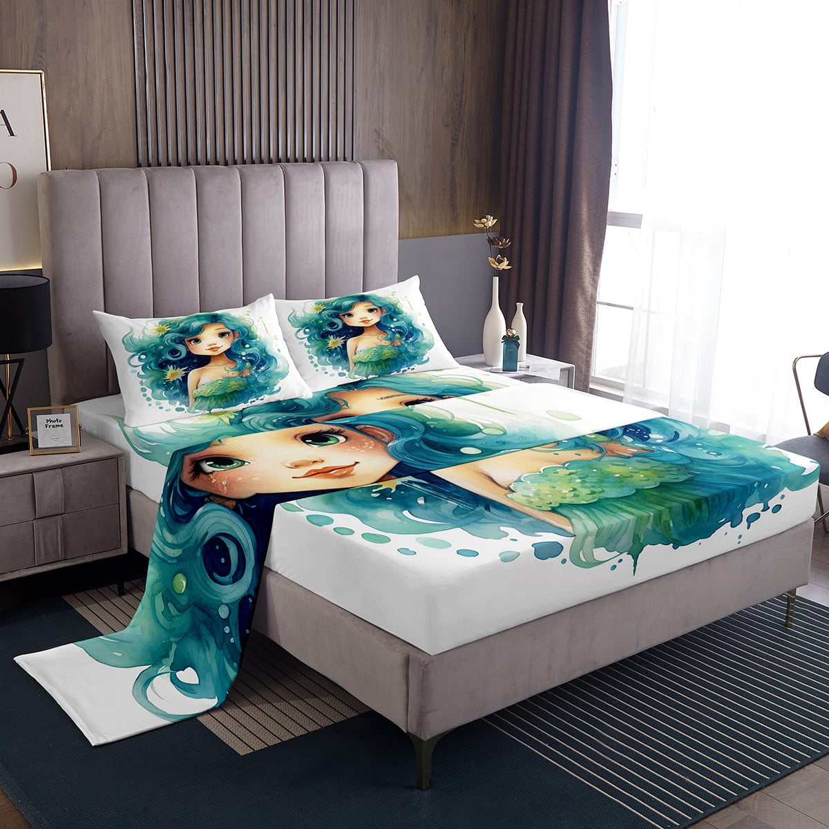 YST Kawaii Mermaid Bed Sheets Set Queen Underwater Sheet Set For Girls ...