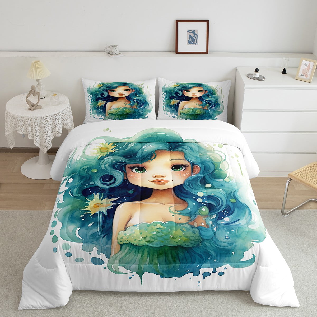 YST Kawaii Mermaid Comforter Set Twin Underwater Bedding For Girls ...