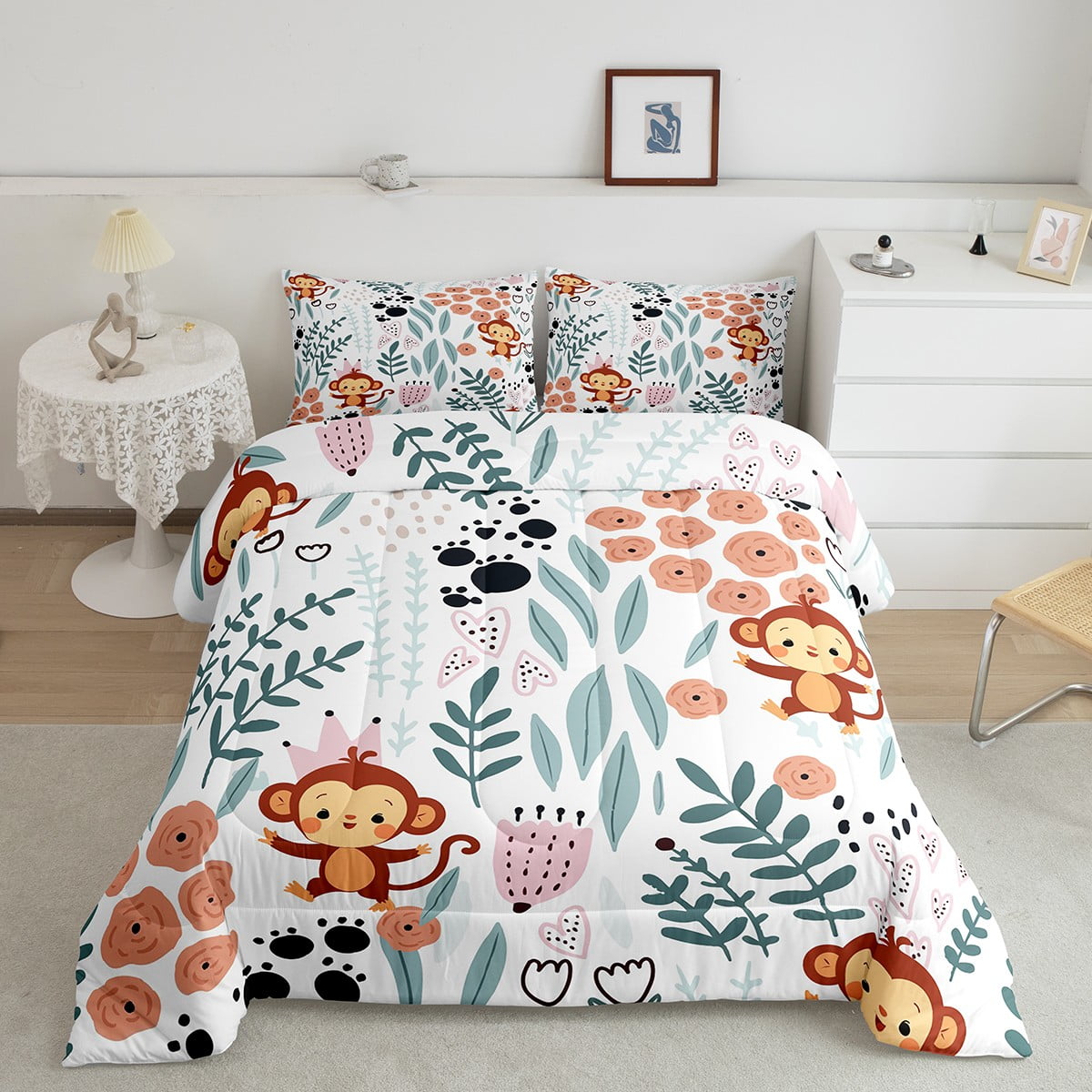 Kawaii Monkey Comforter Set Full,Jungle Animals Monkey Bedding Set ...
