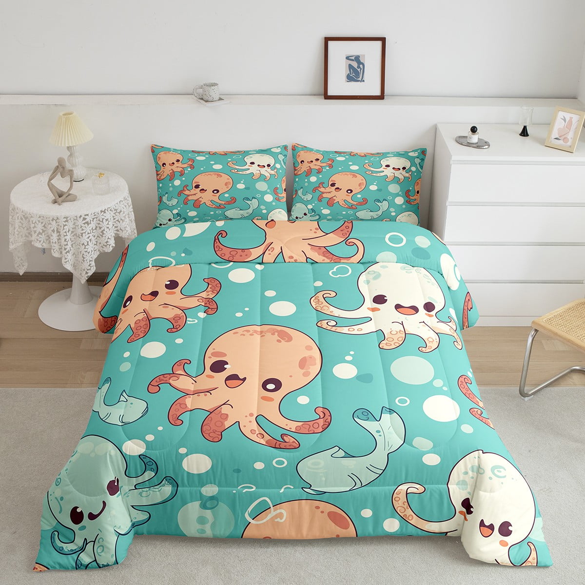 Kawaii Octopus Comforter Full Size,Cartoon Ocean Animals Marine Life ...