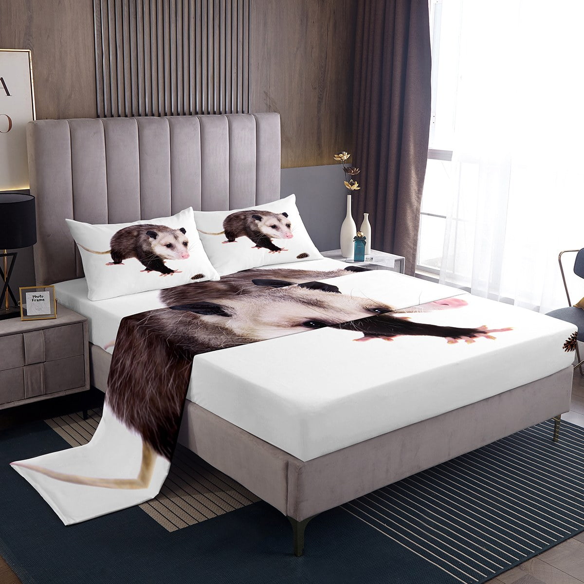 Kawaii Opossum Bed Set Cute Animal Bed Sheets Set, Brown Pinecone Sheet Set Queen Lovely Mouse ...