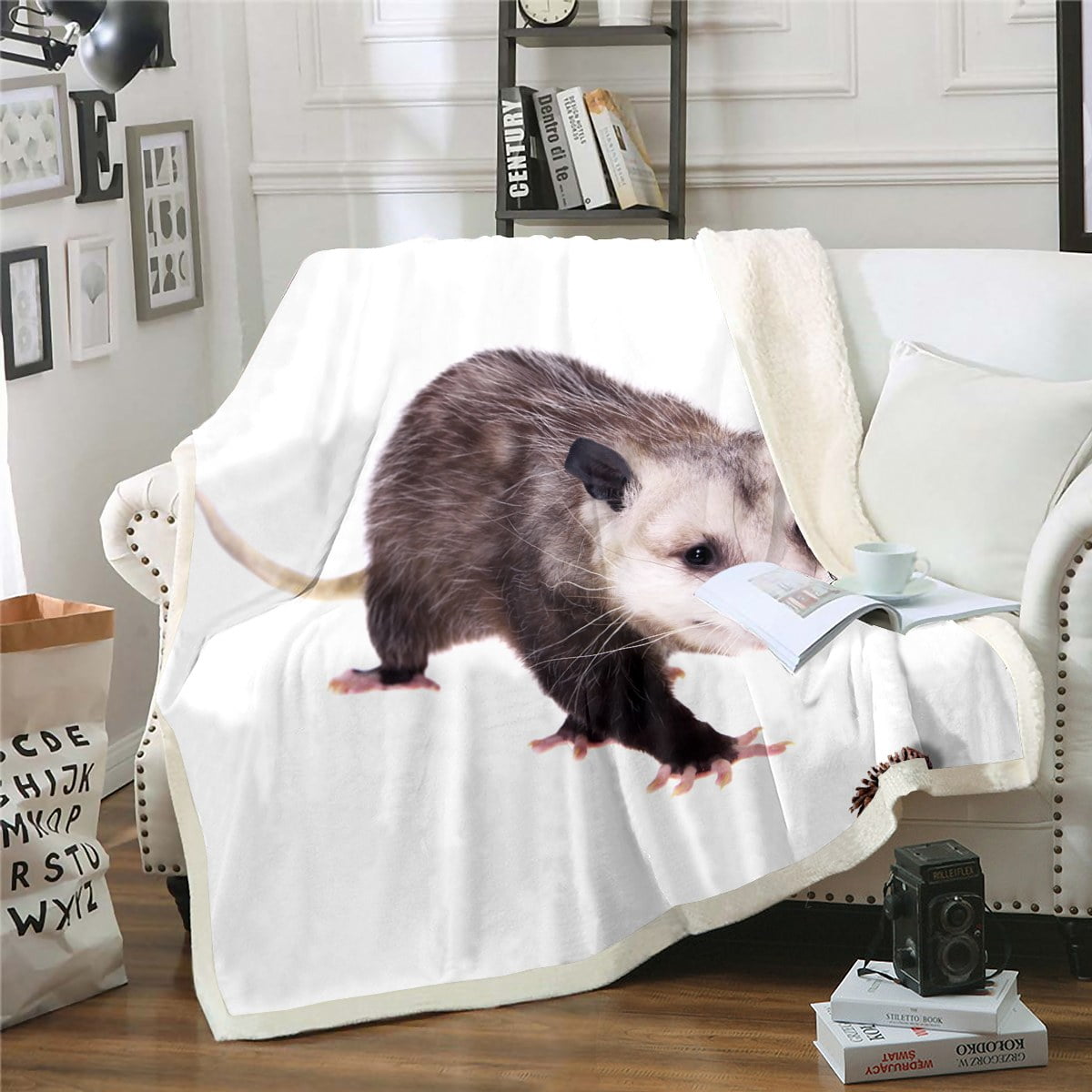 Kawaii Opossum Blanket Cute Animal Throw Blanket for Bed, Brown Pinecone Fleece Blanket Lovely ...