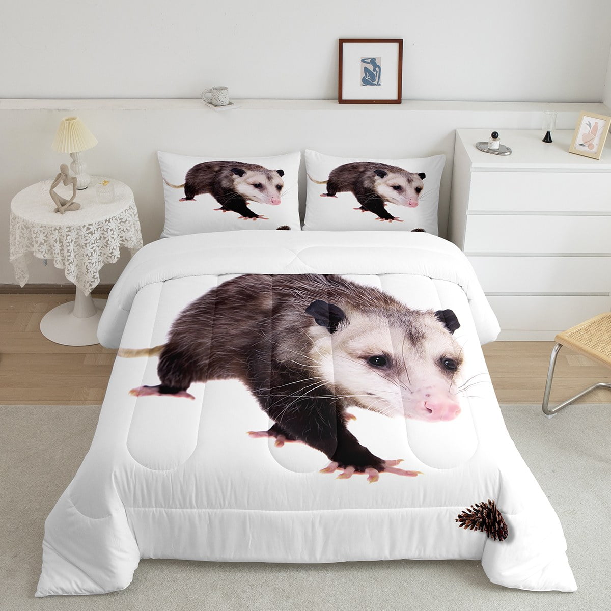 Kawaii Opossum Comforter King Cute Animal Bedding Set, Brown Pinecone Down Comforter Lovely ...