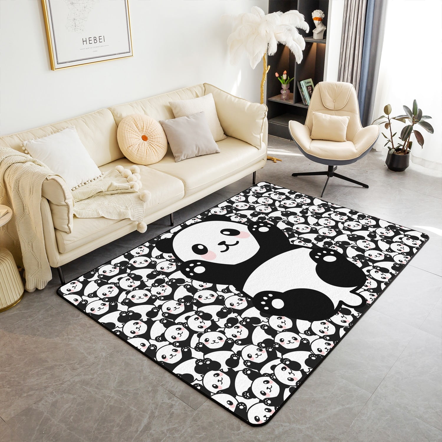 YST Kawaii Panda Area Rugs 5x7 for Bedside,Cartoon Pandas Carpet,Lovely ...