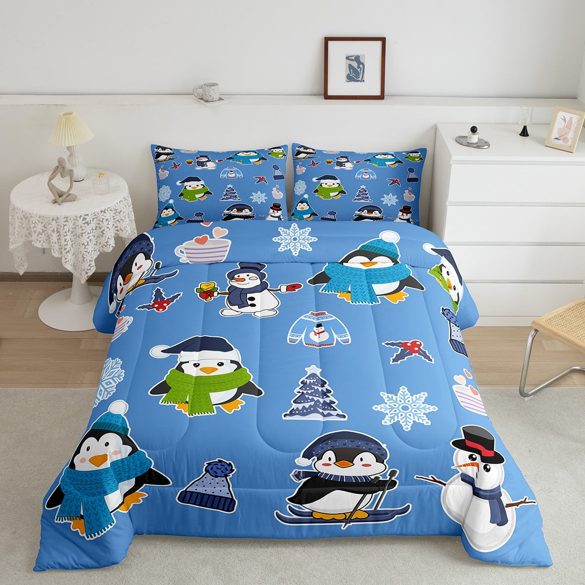 Kawaii Penguin Comforter Set,Cartoon Cute Antarctic Penguins ...