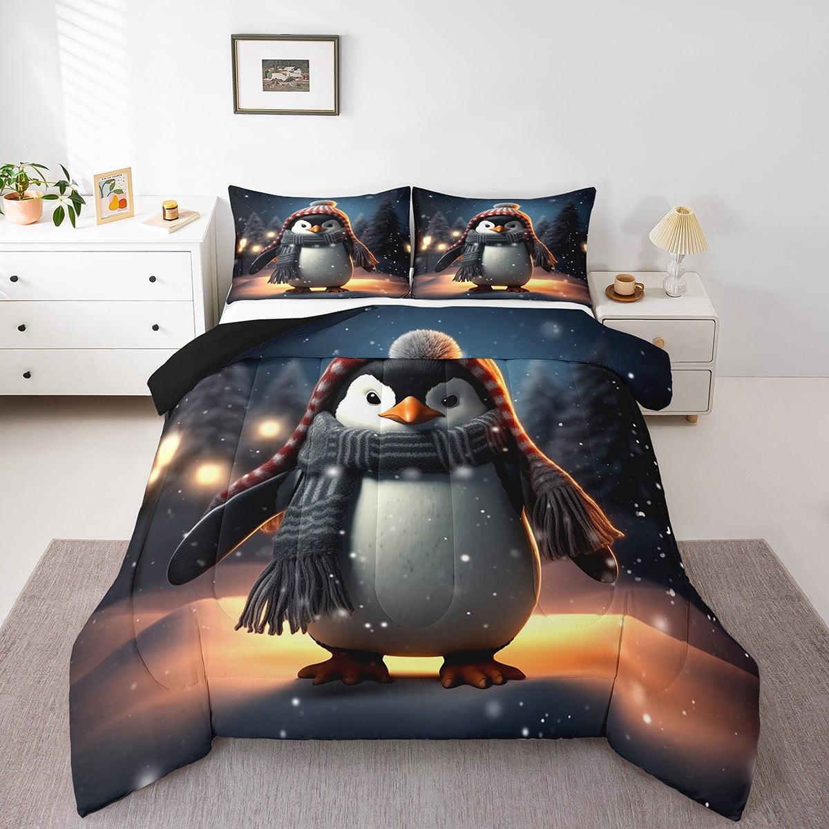 Kawaii Penguin Comforter Set Teens Adult,Winter Animal Snowflake Down ...